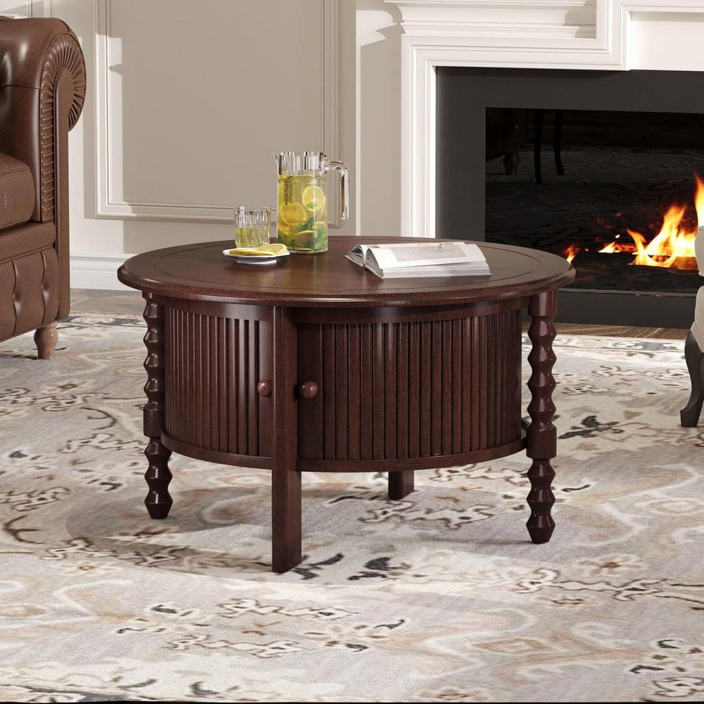 Noble House Willie Mid-Century Modern 30.3 in. Walnut Round Wood Top ...