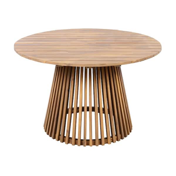 Zeus & Ruta Light Teak Acacia Wood Round Outdoor Dining Table with ...