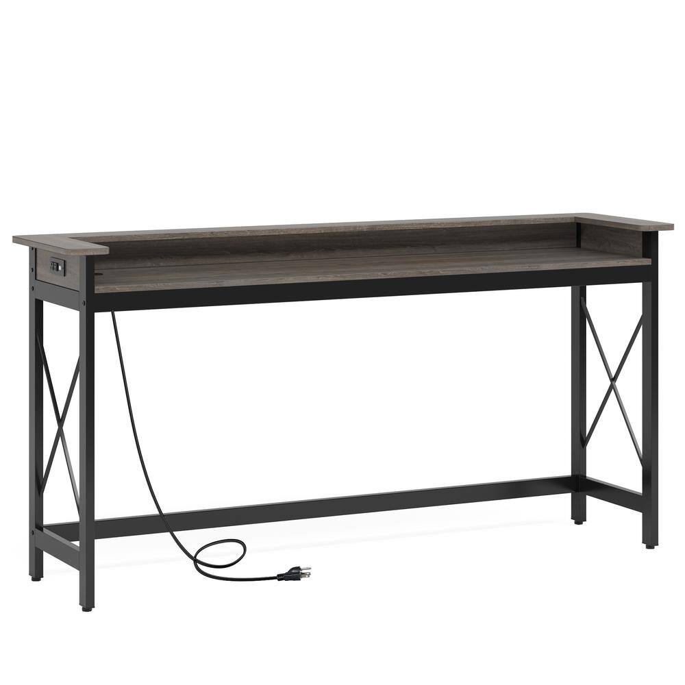 BYBLIGHT Turrella 70.9 in. Gray Rectangle Wood Console Table with ...