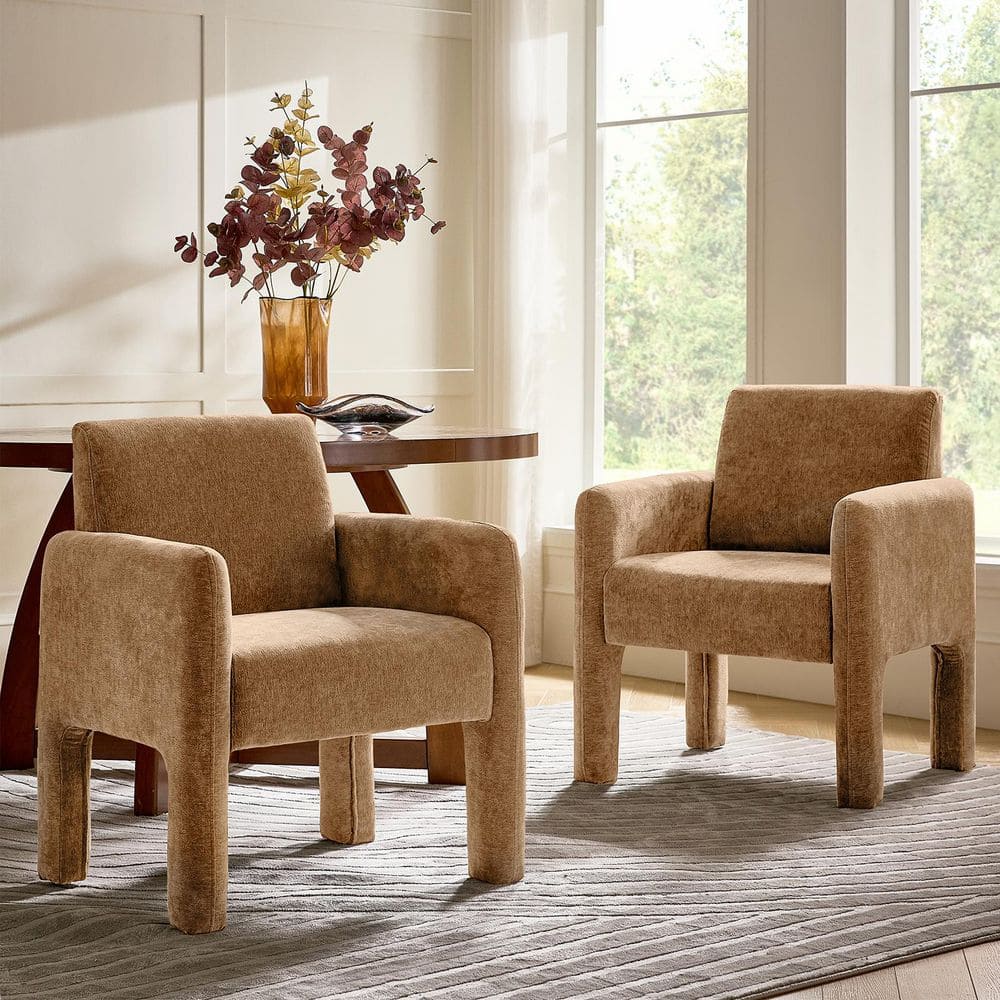 JAYDEN CREATION Novia Camel Polyester Dining Chair with Wood Frame Set ...