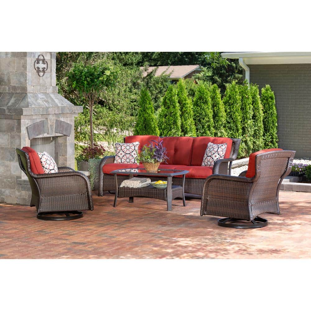 Hanover Strathmere 4-Piece Wicker Patio Sectional Seating Set with ...