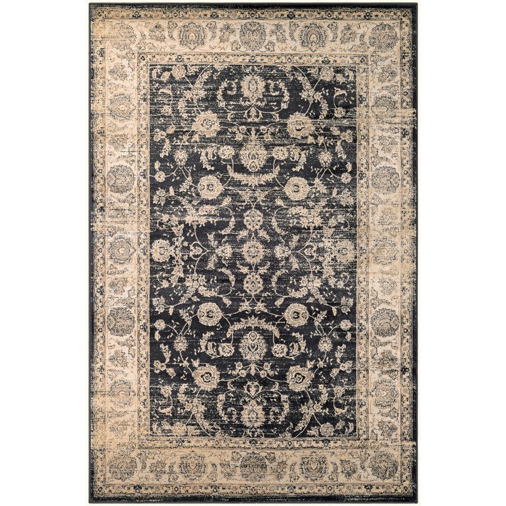 Couristan Zahara Floral Emblem Black-Oatmeal 9 ft. x 12 ft. Area Rug ...