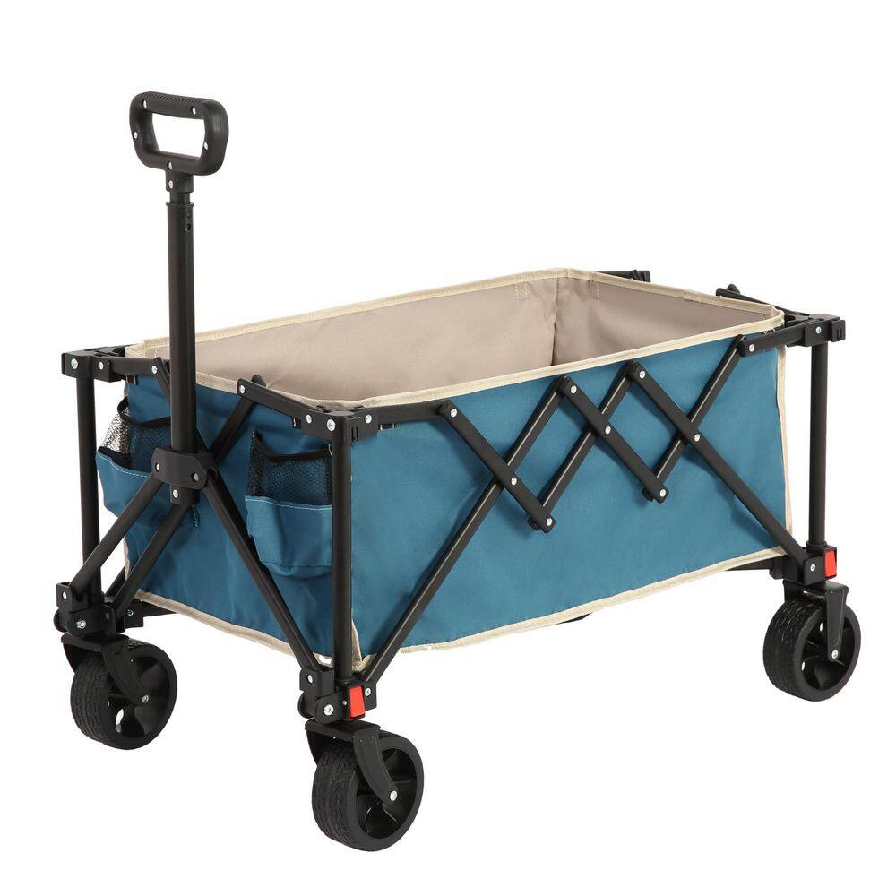 Otryad 5.87 cu. ft. Blue Fabric Folding Wagon Cart, Heavy Duty Garden ...