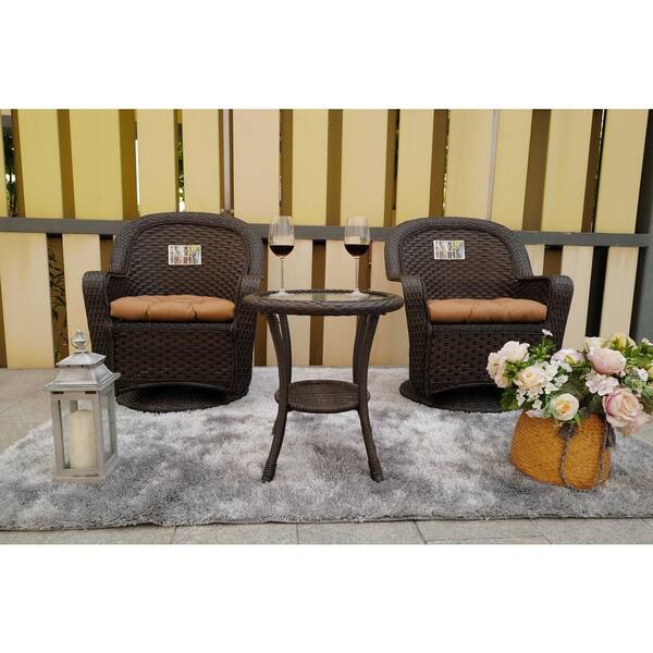 Afoxsos 3 Piece Dark Brown Wicker Patio Outdoor Bistro Set with Round Coffee Table and Brown Cushions HDDB001