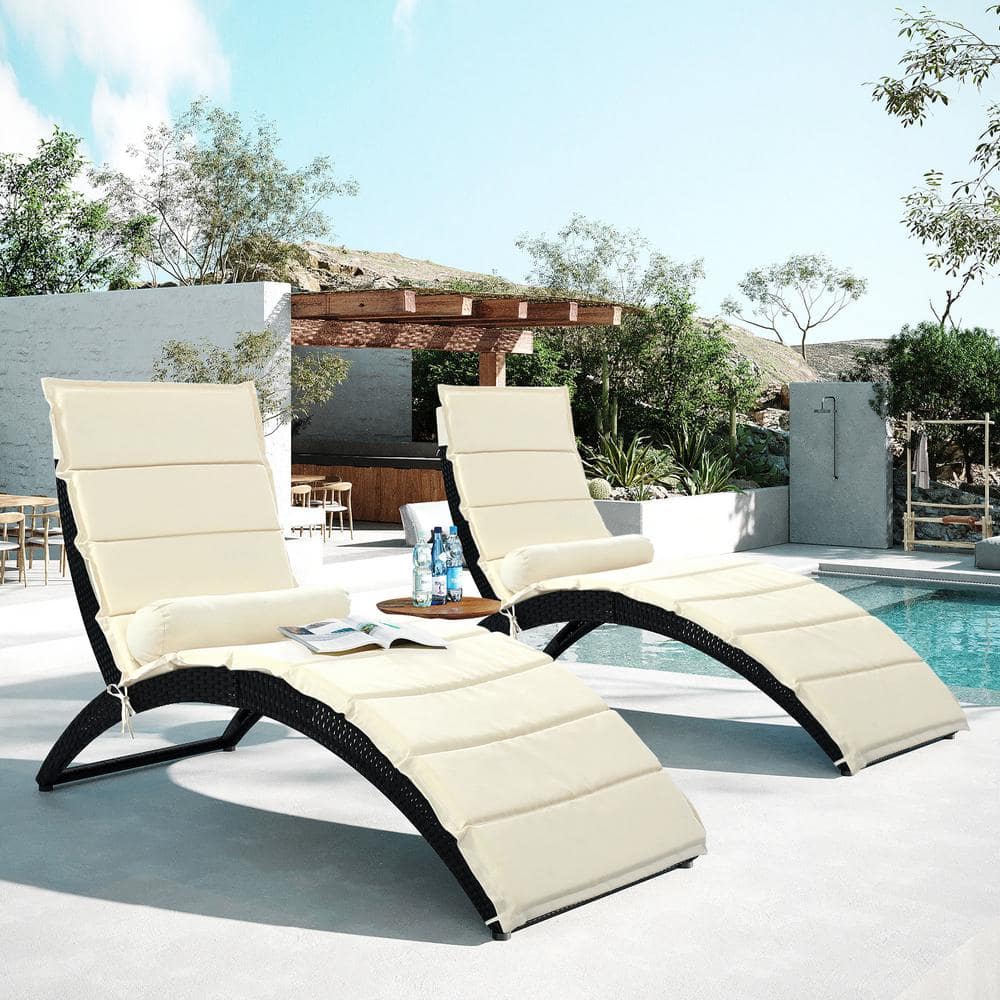 Afoxsos 2-Piece PE Rattan Wicker Outdoor Foldable Chaise Lounger Sun ...