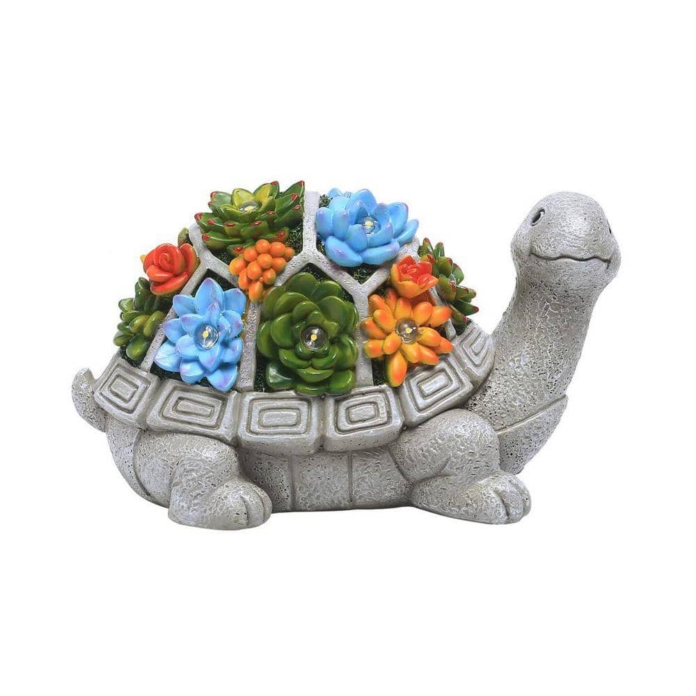 Solar Garden Outdoor Statues Turtle with Succulent and 7 LED Lights ...