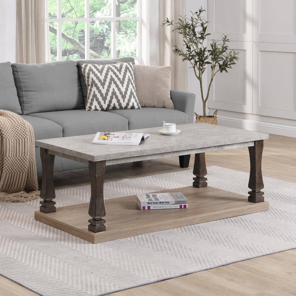 Clihome 48 in. L Mid-Century Light Grey Rectangle MDF Coffee Table ...