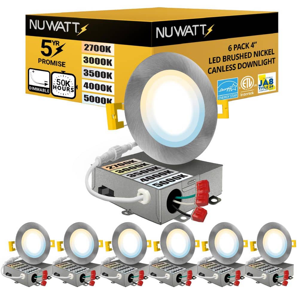 NuWatt 4 in. Nickel Trim 5CCT 27K-50K Ultra Thin Canless New ...