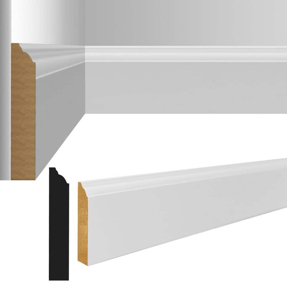 Art3d White 0.59 in.D x 3.2 in.W x 8 ft.L Primed MDF Baseboard Moulding ...