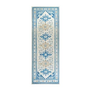 My Magic Carpet Saraz Teal/Off White Washable Rug 2.5 ft. x 7 ft ...