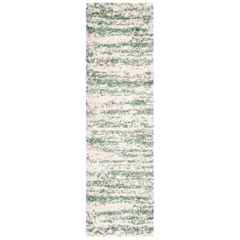 SAFAVIEH Hudson Shag Ivory/Green 2 ft. x 8 ft. Marble Runner Rug ...