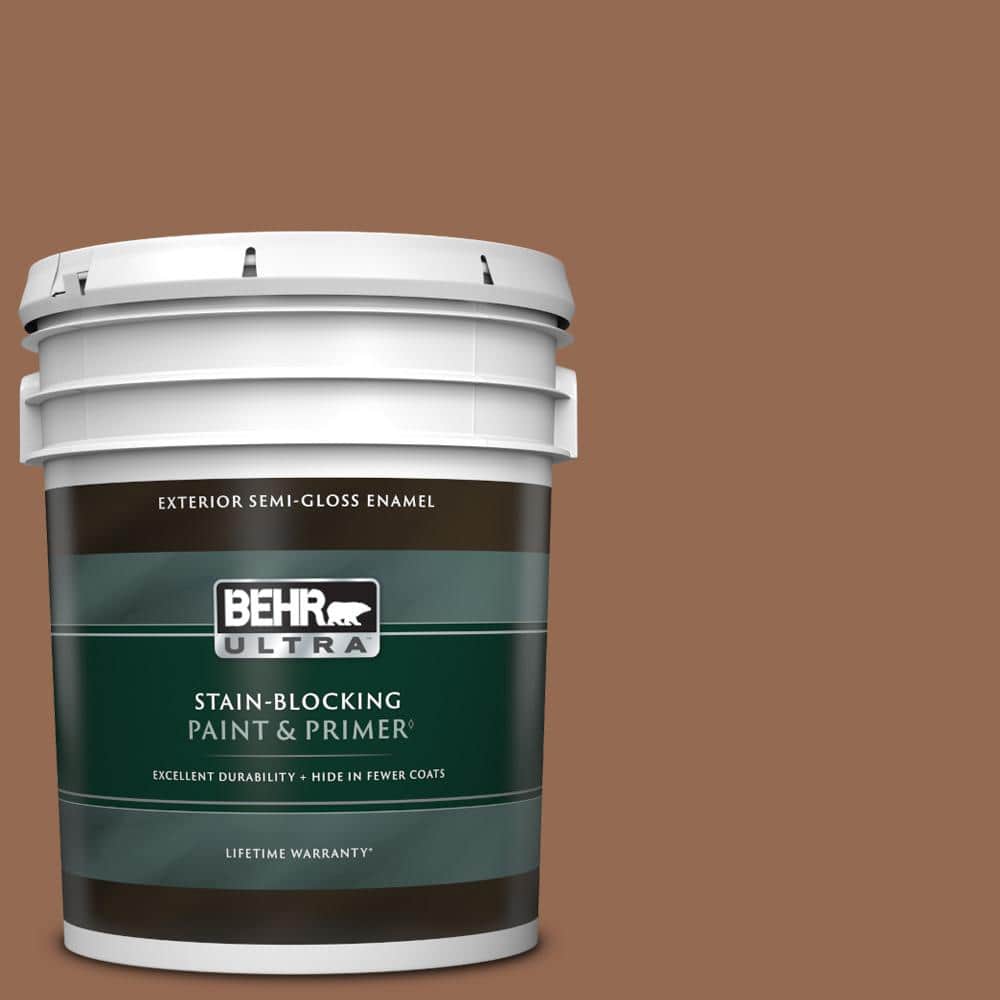 BEHR ULTRA 5 gal. #240F-6 Sable Brown Semi-Gloss Enamel Exterior Paint ...