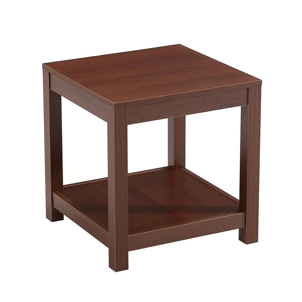 URTR 17.7 in. Classic Brown Square Wood Side Table Living Room 2-Tier ...