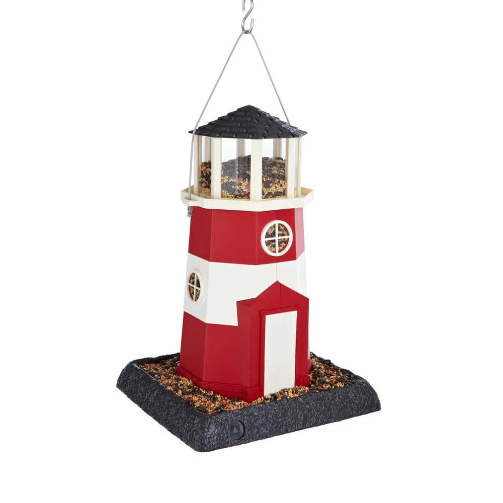 NORTH STATES Large Red/White Lighthouse Birdfeeder 9074 - The Home Depot