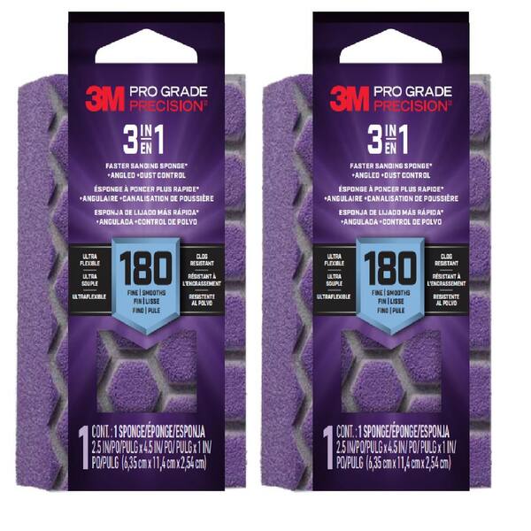 3M Pro Grade Precision 2.5 in x 4.5 in. x 1 in. Medium 180 Grit 3-in-1 ...