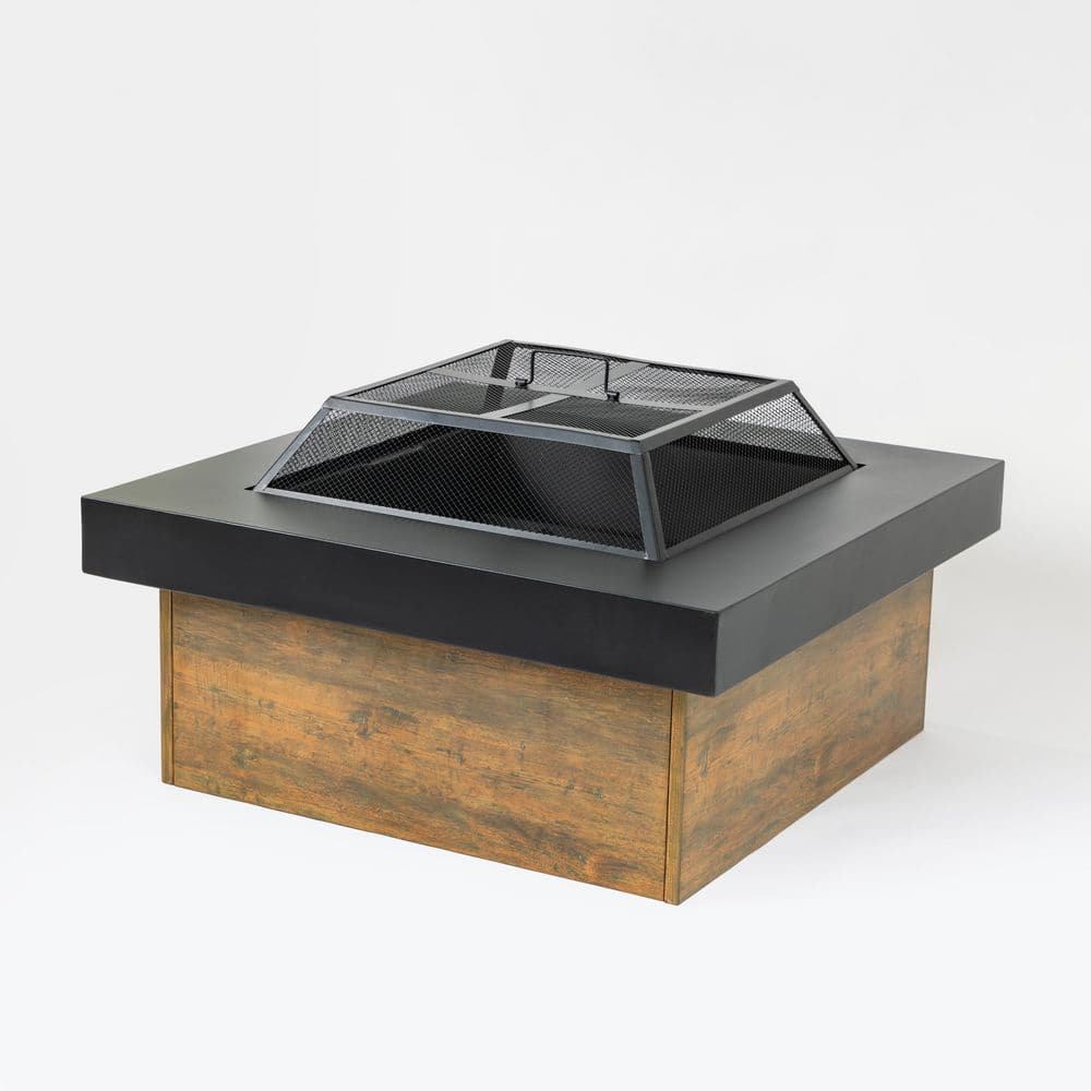 SpassWay Stone Series 34 in. D x 16 in. H Square Wood Burning Fire Pit ...