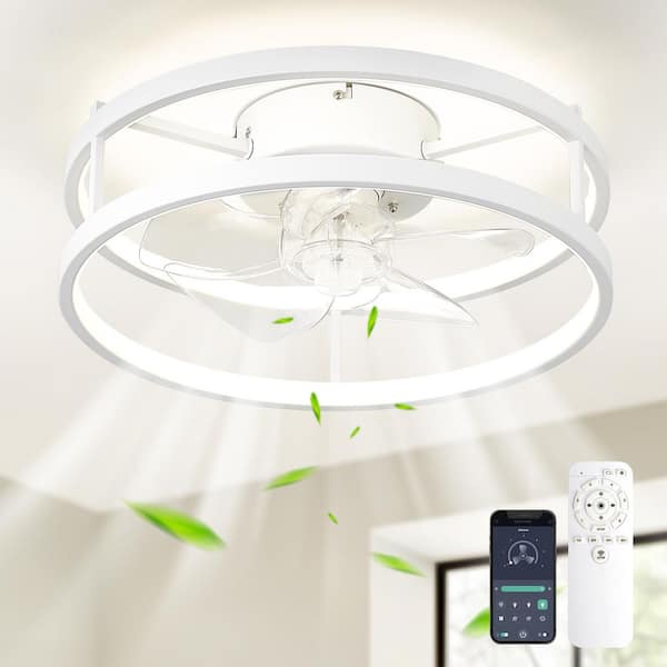 JAZAVA 16 in. Indoor White 100-240-Volt Low Profile Ceiling Fan with ...