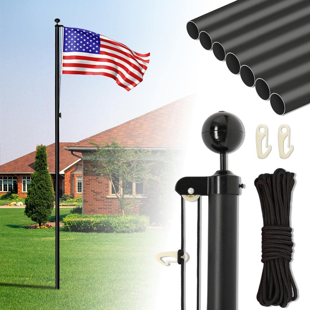 Karl home 20 ft. Black Aluminum Flagpole with 5 ft. x 2.6 ft. U.S. Flag ...