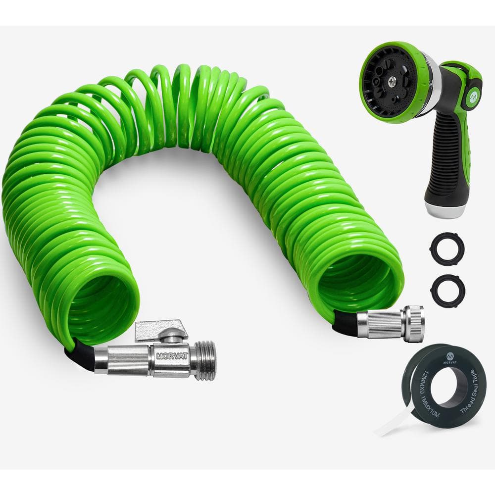 Morvat 1/2 in. x 50 ft. Coil Garden Hose with ON/OFF Valve, Includes 10 ...