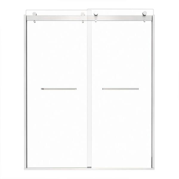 JimsMaison 60 in. W x 70 in. H Double Sliding Semi-Frameless Shower Door in Chrome Finish with ...