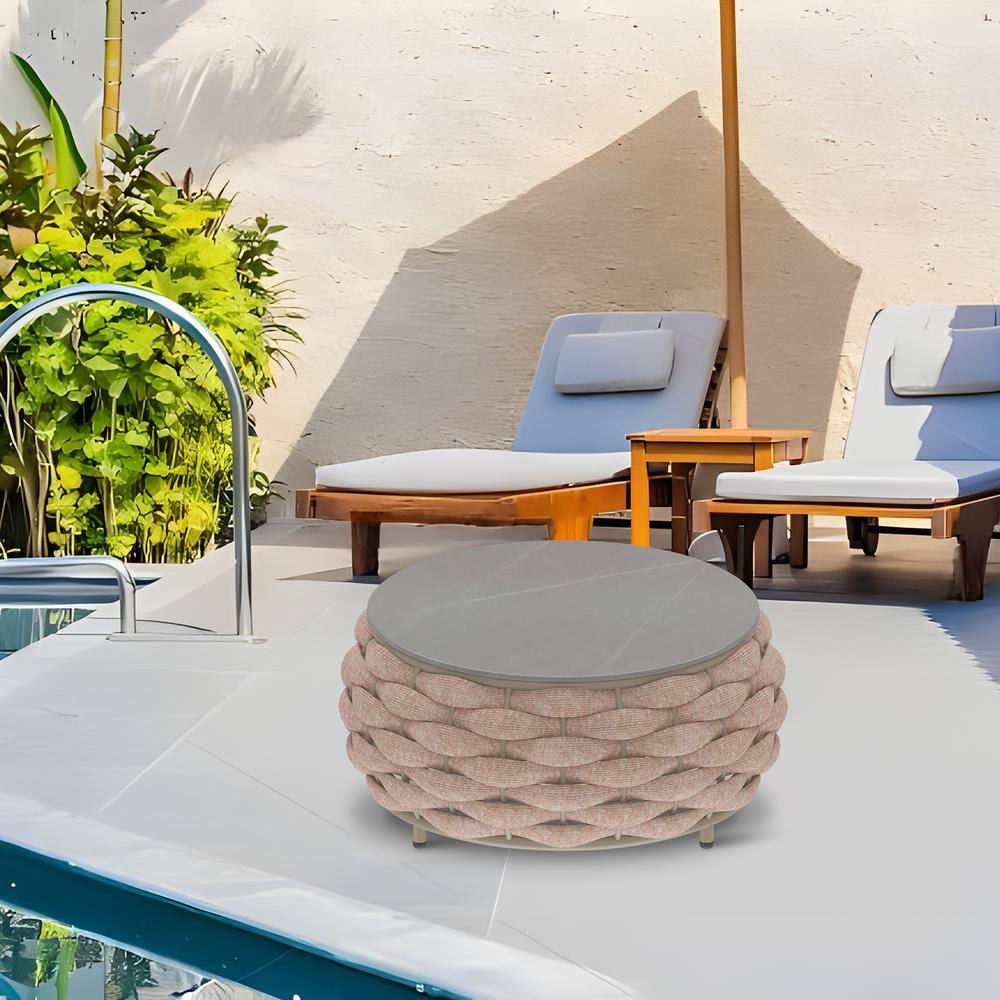 TWT Textilene Outdoor Patio Coffee Table in Pink Aluminum Frame with ...