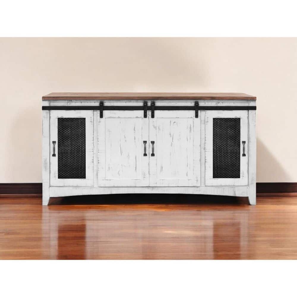 HomeRoots White TV Stand Fits TV's up to 65 in. with Cabinet;Storage ...