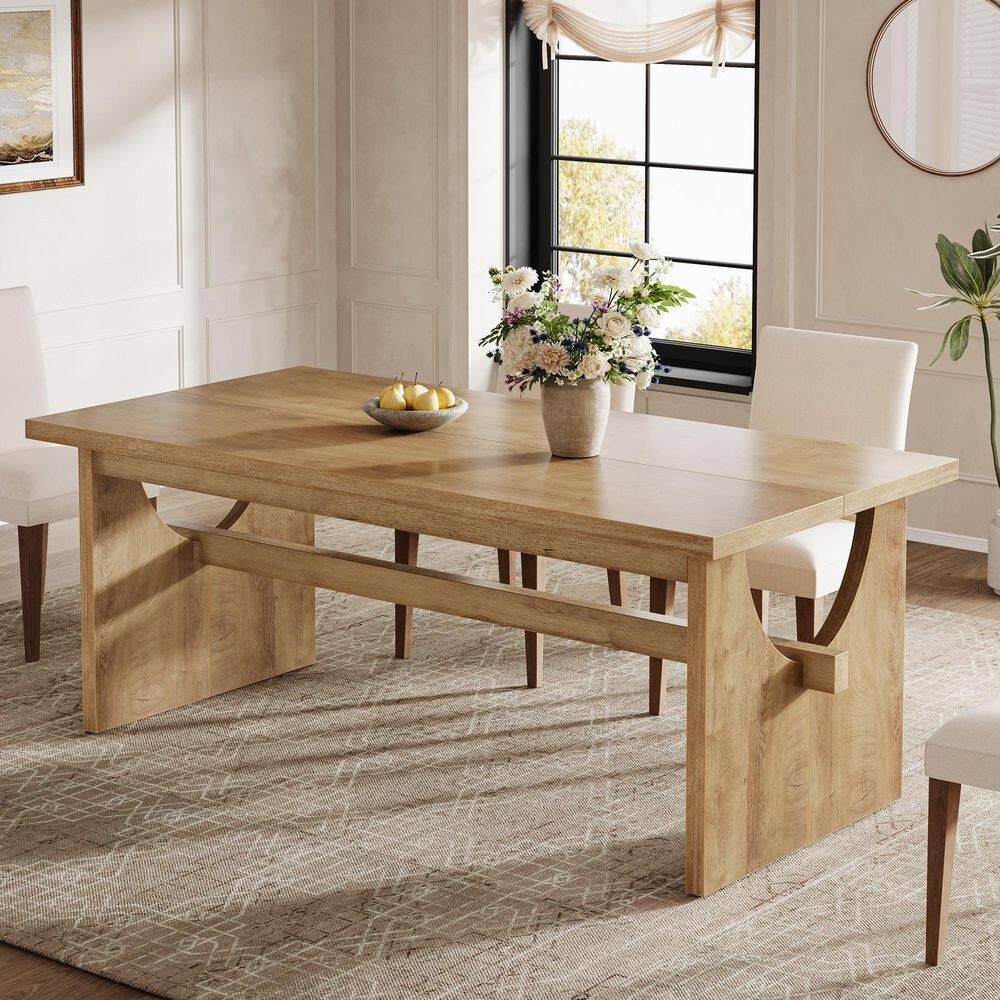 BYBLIGHT Roesler Rustic Brown Wood 63 in. Double Pedestal Dining Table ...