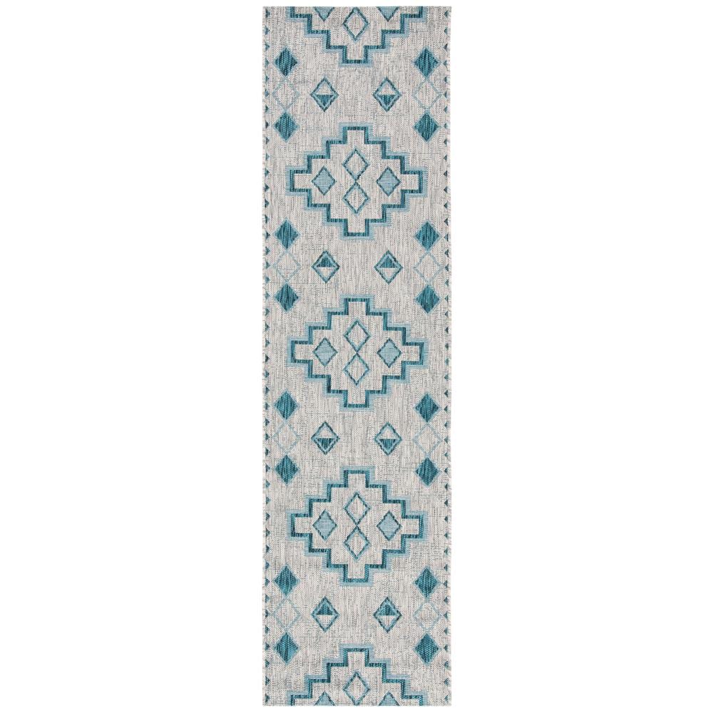 SAFAVIEH Courtyard Gray/Teal 2 ft. x 7 ft. Aztec Tribal Indoor/Outdoor ...