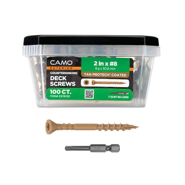 CAMO #8 x 2 in. Tan ACQ Rated Star Drive Flat Head Wood Deck Screw (100 ...