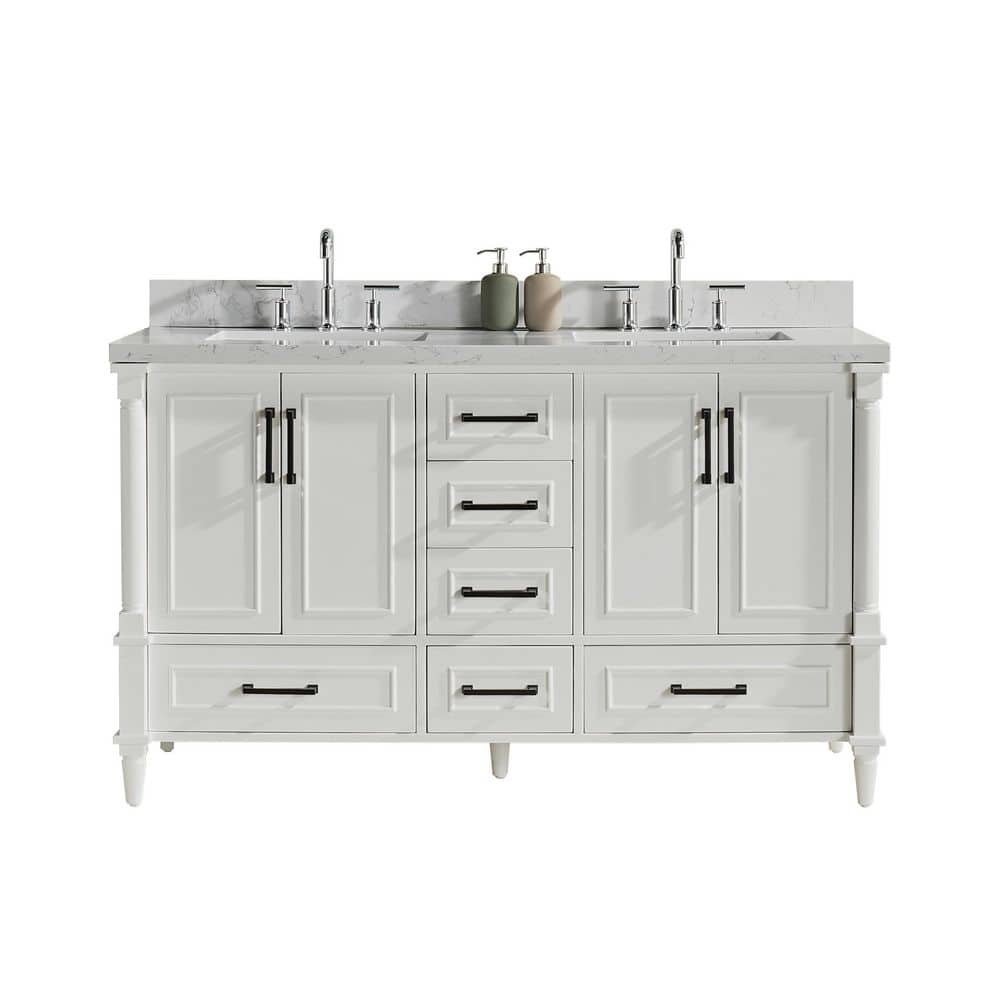 DELUXE DL LIVING Lucia 60 in. Double Sink Freestanding White Bath ...