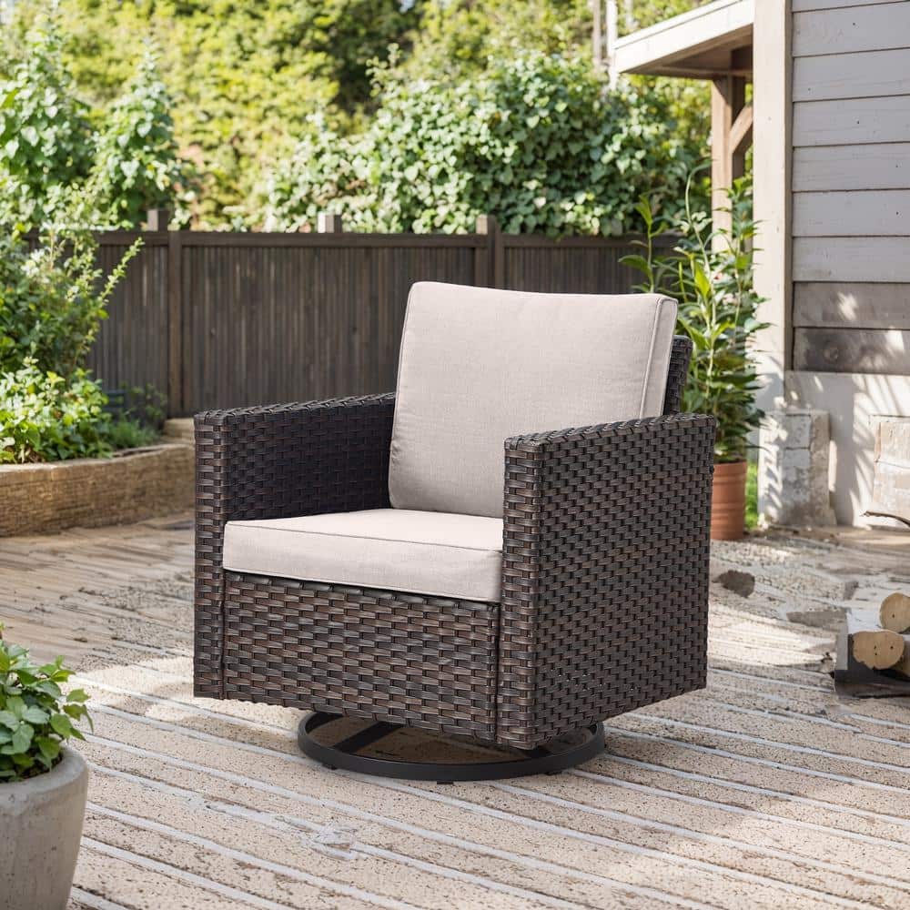 Opohoro Brown Wicker Outdoor Rocking Chair, Patio Swivel Glider Chair ...
