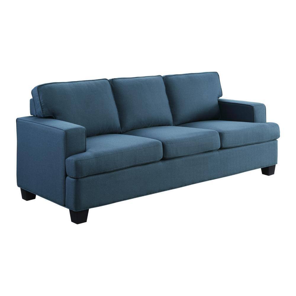 Benjara Eoin 34.5 in. Straight Arm Polyester Rectangle Sofa in Blue ...