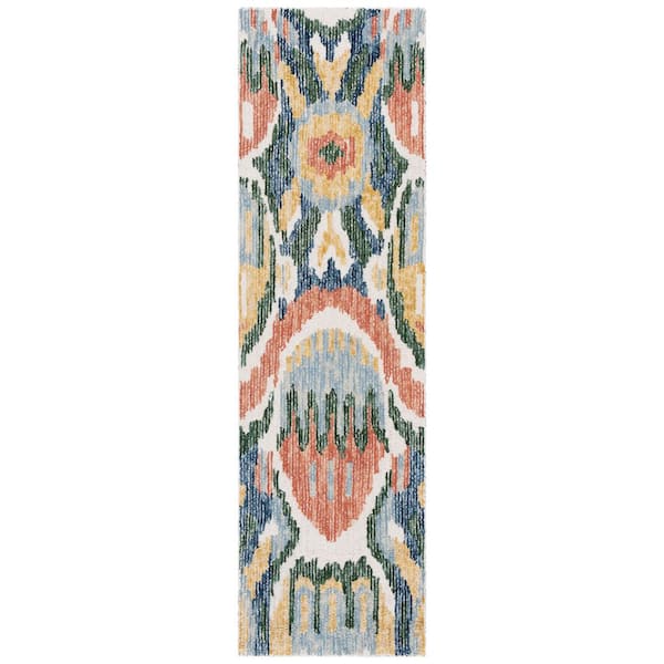 SAFAVIEH Ikat 2 ft. x 8 ft. Green/Rust Abstract Mayan Runner Rug ...