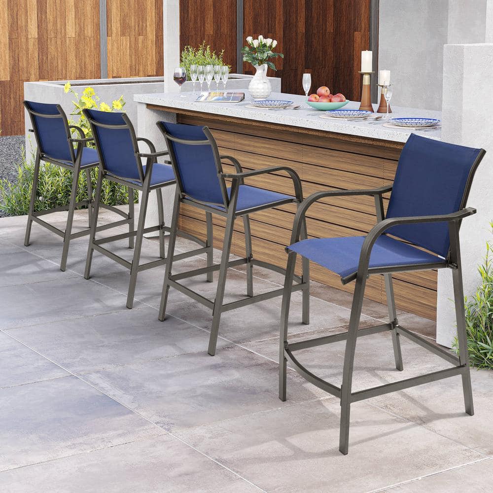 Pellebant Counter Height Metal Aluminum Outdoor Bar Stool with Arms in ...