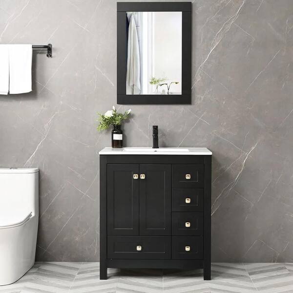 Reviews for eclife 30 in. W x 18.3 in. D x 34 in. H Single Sink Bath Vanity in Black with White ...