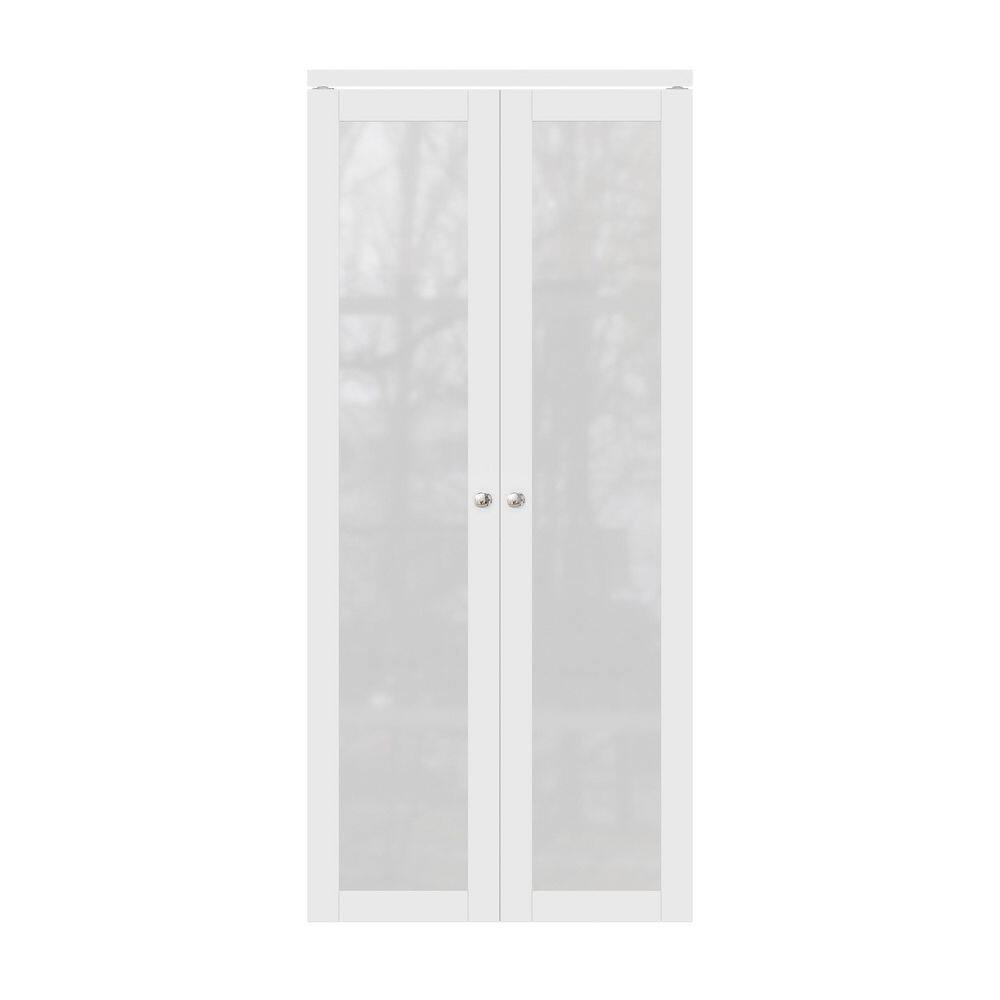 ARK DESIGN 36 in. x 80 in. 1-Lite Frosted Glass Solid Core White ...