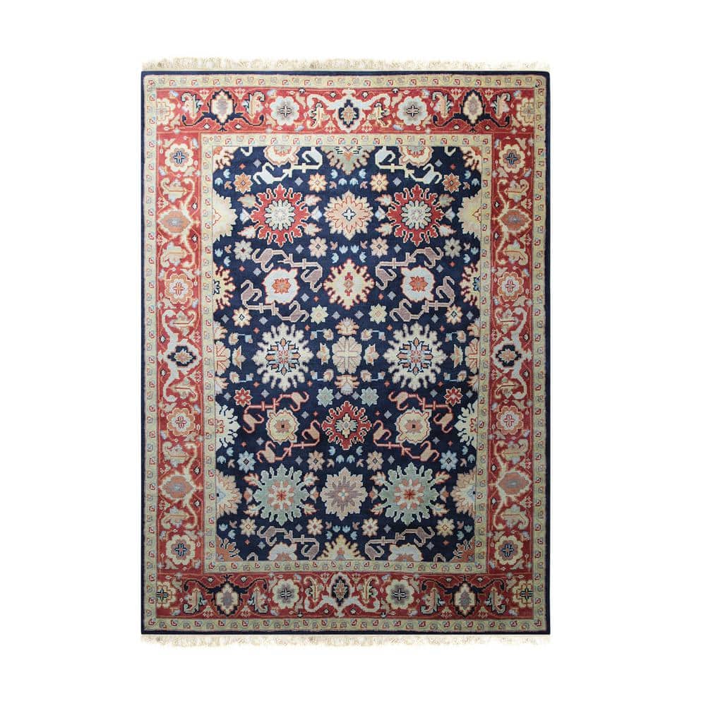 EORC Navy 8 ft. x 10 ft. Hand-Knotted Wool Classic Timeless Rug Area ...