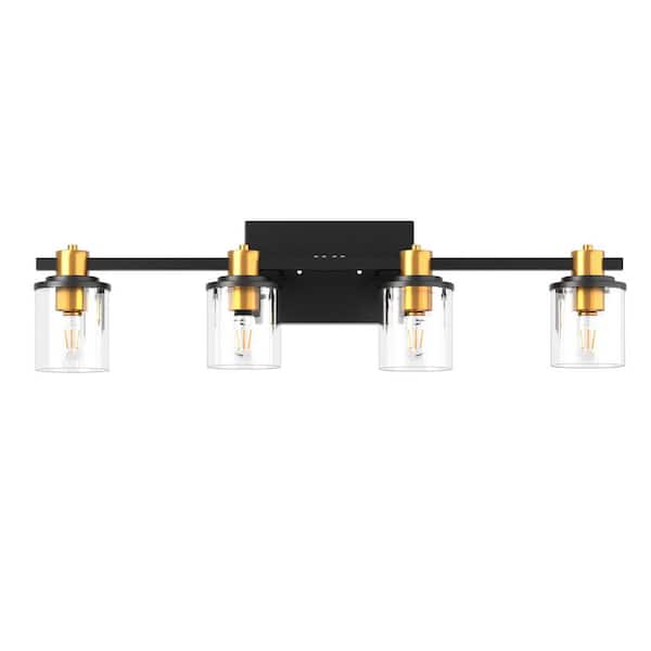 bulbeats 27. 5in 4 Light Bathroom Vanity Light, Gold and Black Bathroom ...
