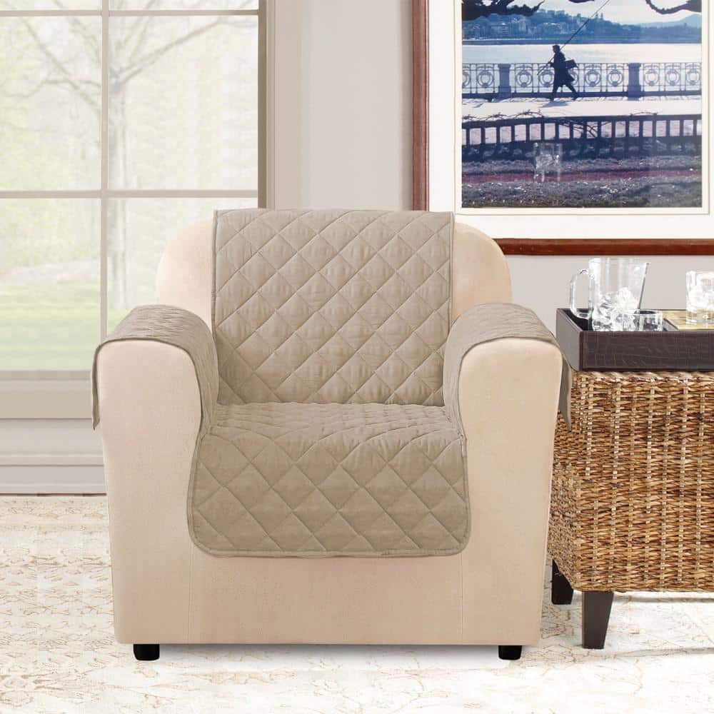 Sure-Fit Microfiber Non Slip Taupe Polyester Arm Chair Slipcover ...