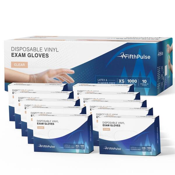FifthPulse Extra Small Vinyl Gloves Latex Free and Powder Free Medical Examination Disposable Gloves Clear 1000 Count FMN100614
