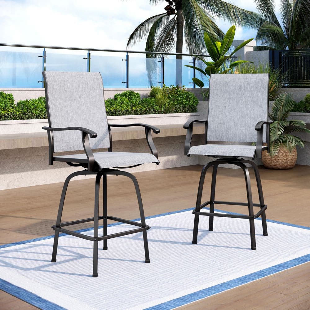 PHI VILLA Swivel Metal Outdoor Bar Stool with Arms (2-Pack) THD-E301GR ...