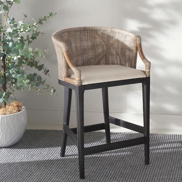SAFAVIEH Brando Light Gray Rattan Bar Stool BST4000E - The Home Depot