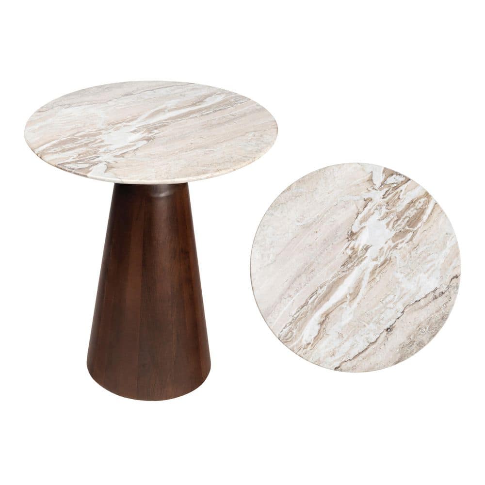 JONATHAN Y Kaito 15.75 in. Rustic Minimalist Round Marble/Wood Accent ...