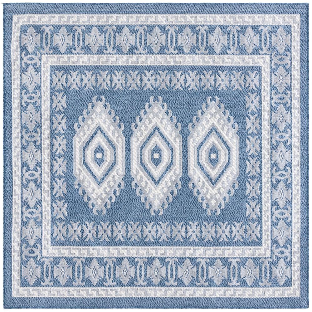 SAFAVIEH Bermuda Navy/Ivory 7 ft. x 7 ft. Border Medallion Square ...