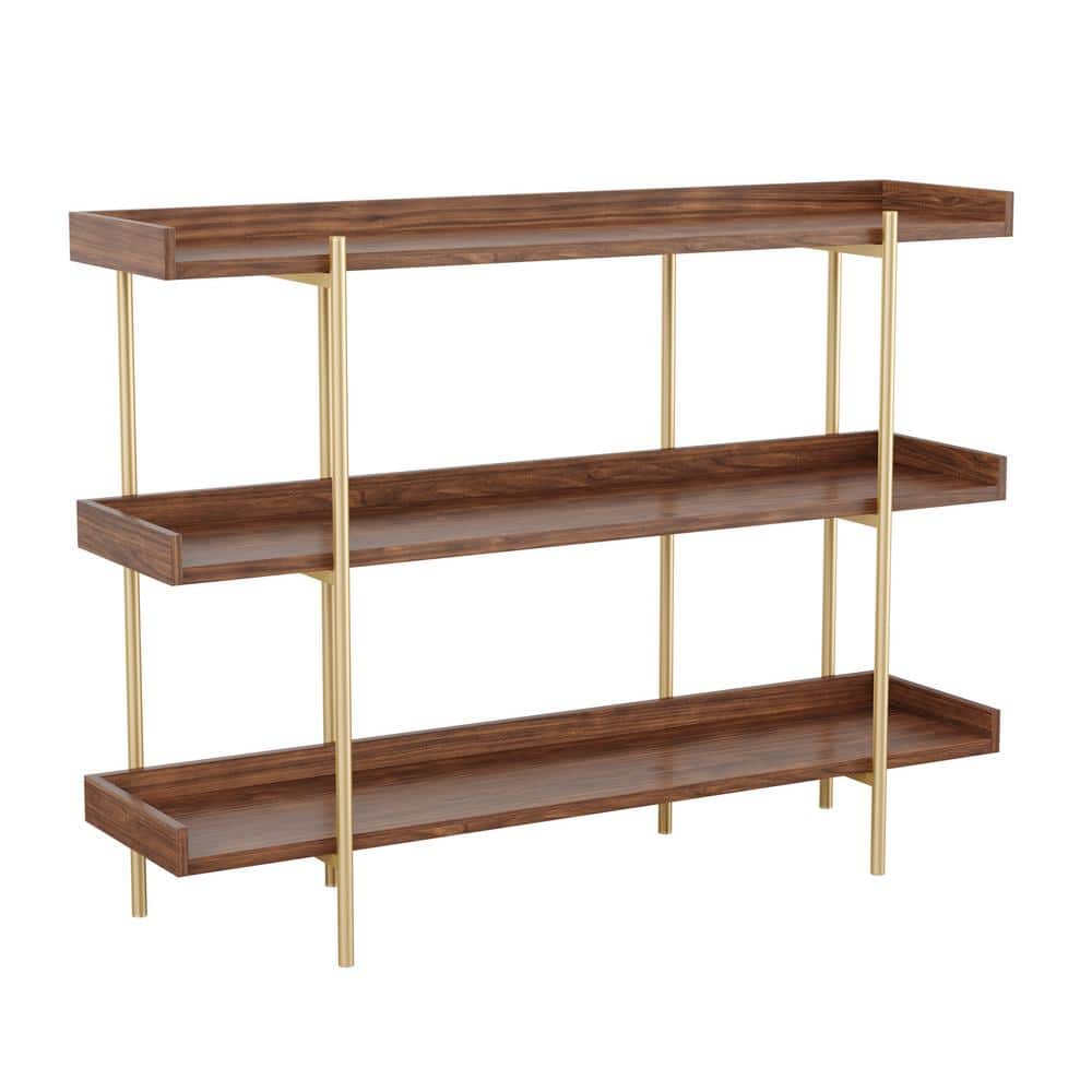 MARTHA STEWART 37 in. Tall Walnut Wood Grain/Polished Brass Metal 3 ...