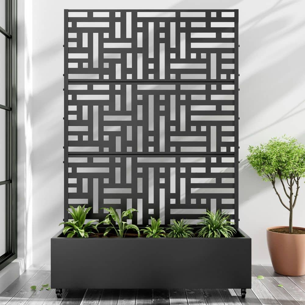 Dovelina 73 in. x 16 in. x 47 in. Black Metal Iron Planter Box with ...