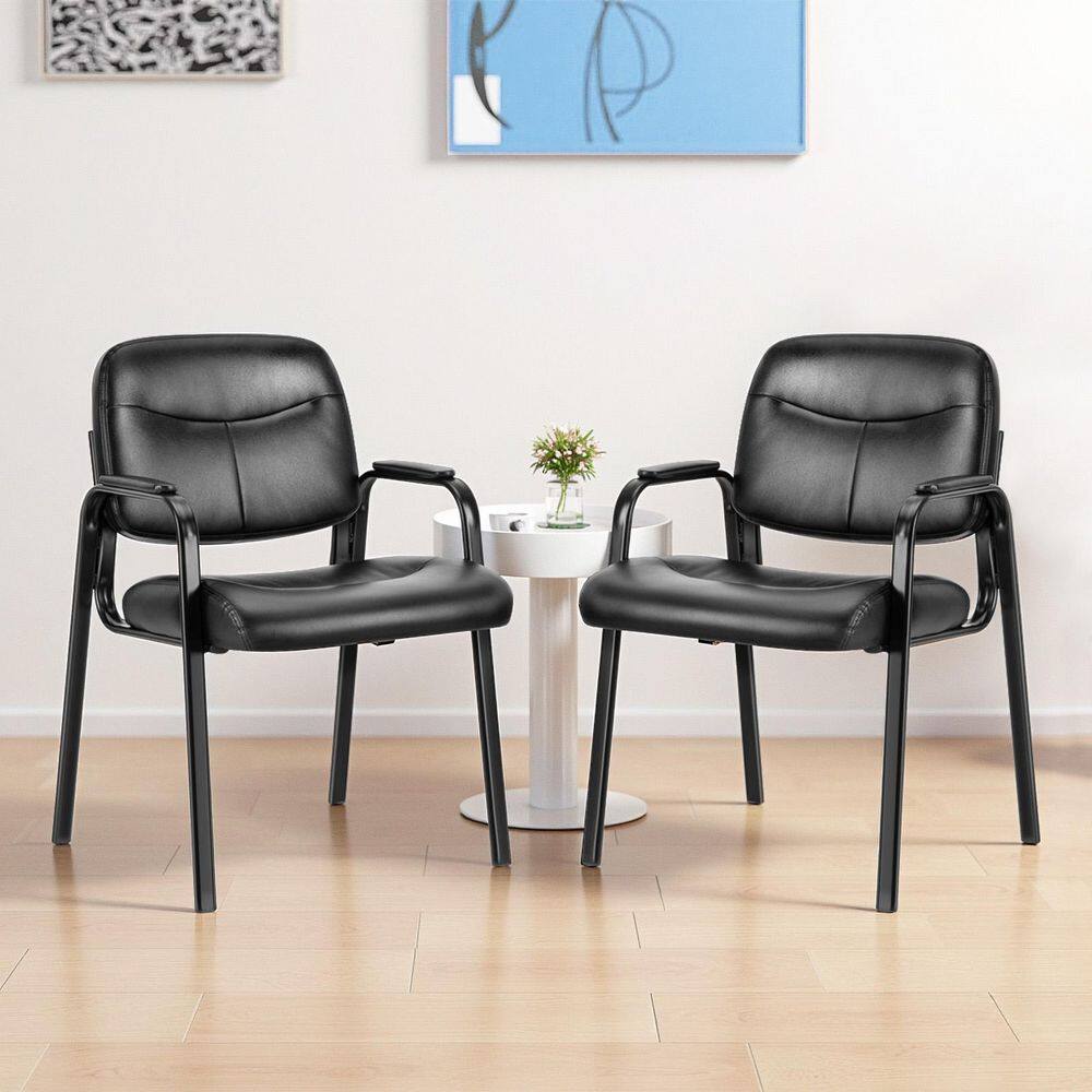 WONDER COMFORT PU Leather Cushioned Guest Chair in Black with Padded ...