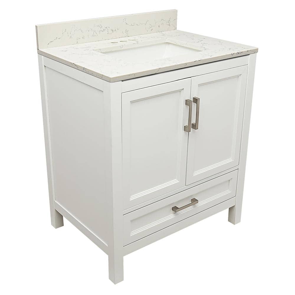 Amluxx Salerno 37 in. W x 22 in. D Bath Vanity in. White with Quartz ...