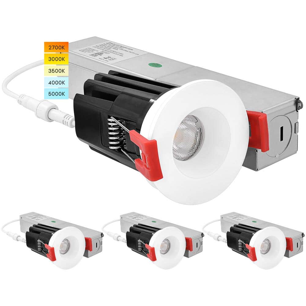 LUXRITE 1 in. LED Recessed Light J-Box 7-Watt 5 Color Selectable 2700K ...