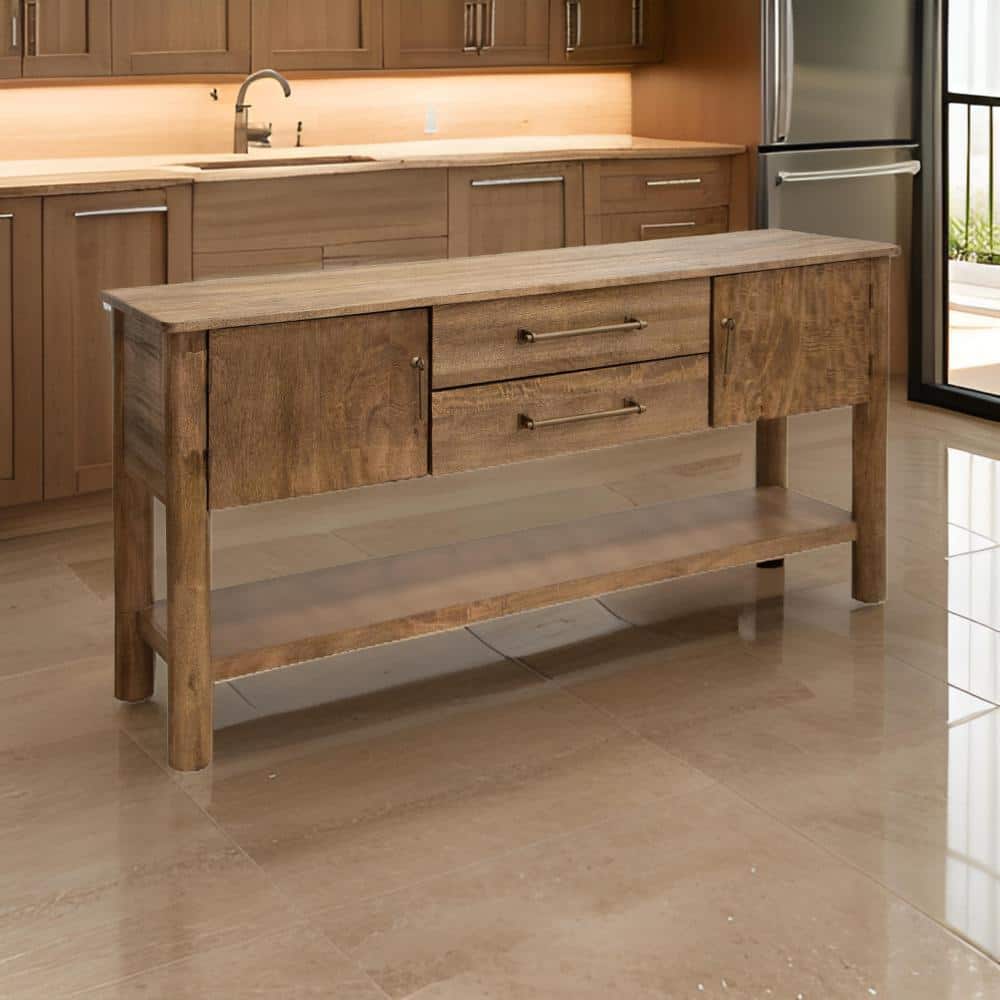 Benjara 59.75 in. Brown and Gold Rectangle Wooden Console Table with 2 ...